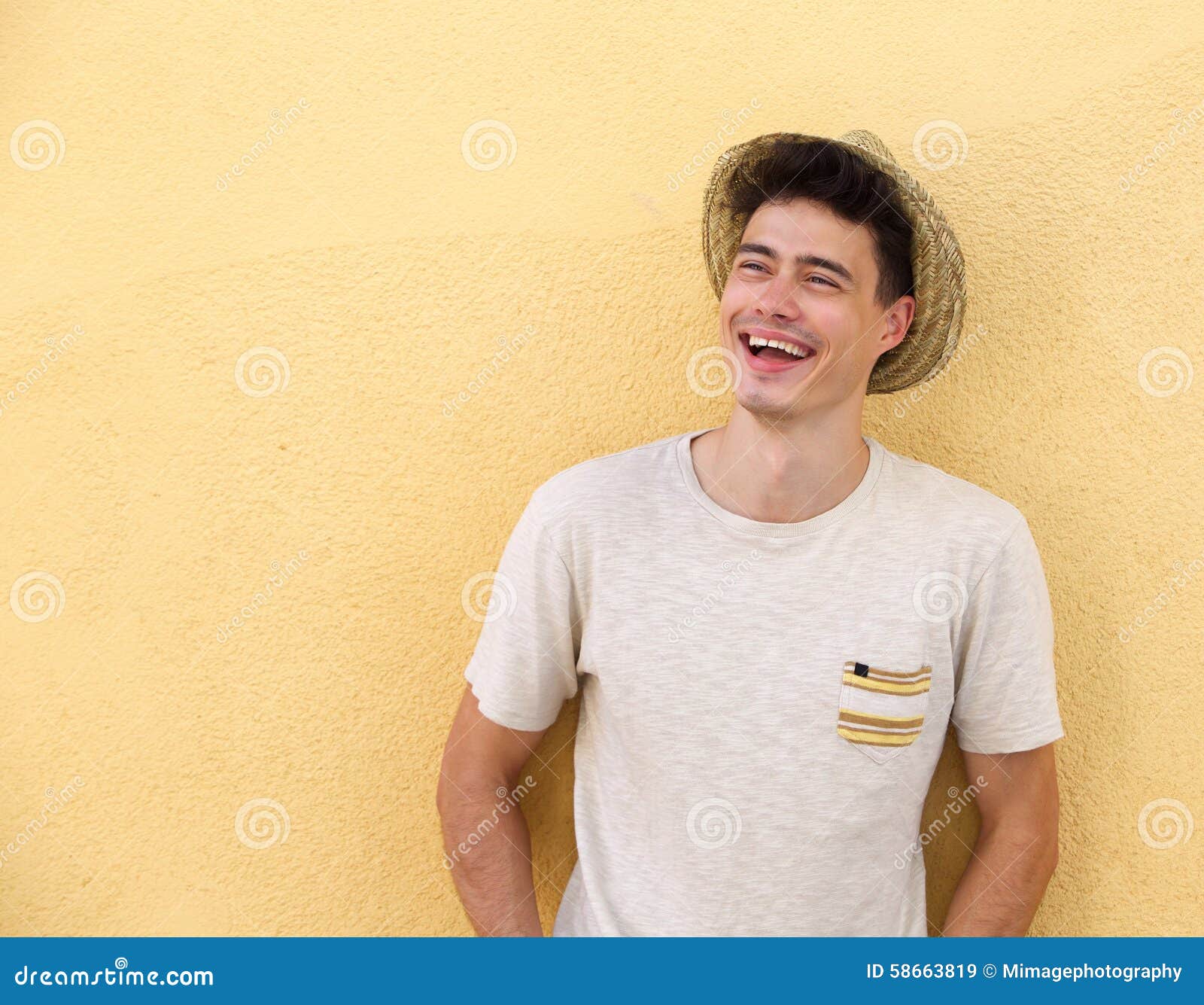 Handsome Young Man with Hat Laughing Stock Image - Image of confident ...