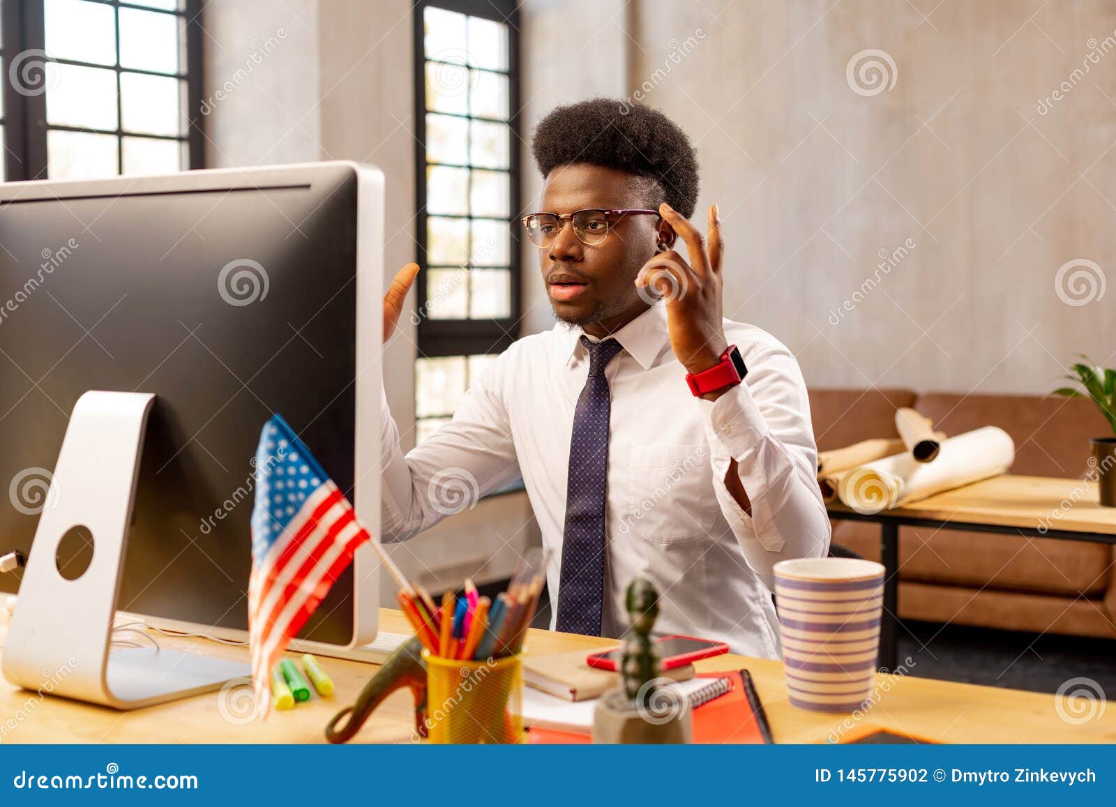 Handsome Young Man Having a Problem at Work Stock Photo - Image of ...