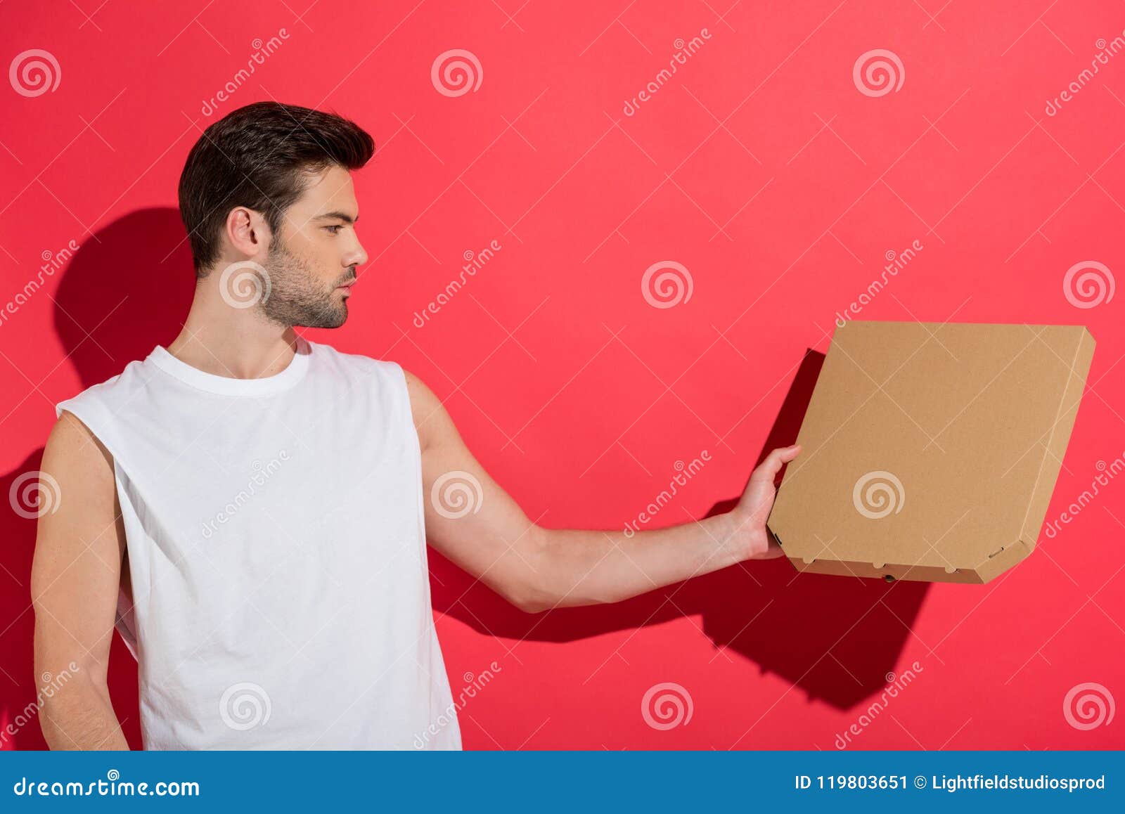 Handsome Young Man Holding Blank Pizza Box Stock Image - Image of ...