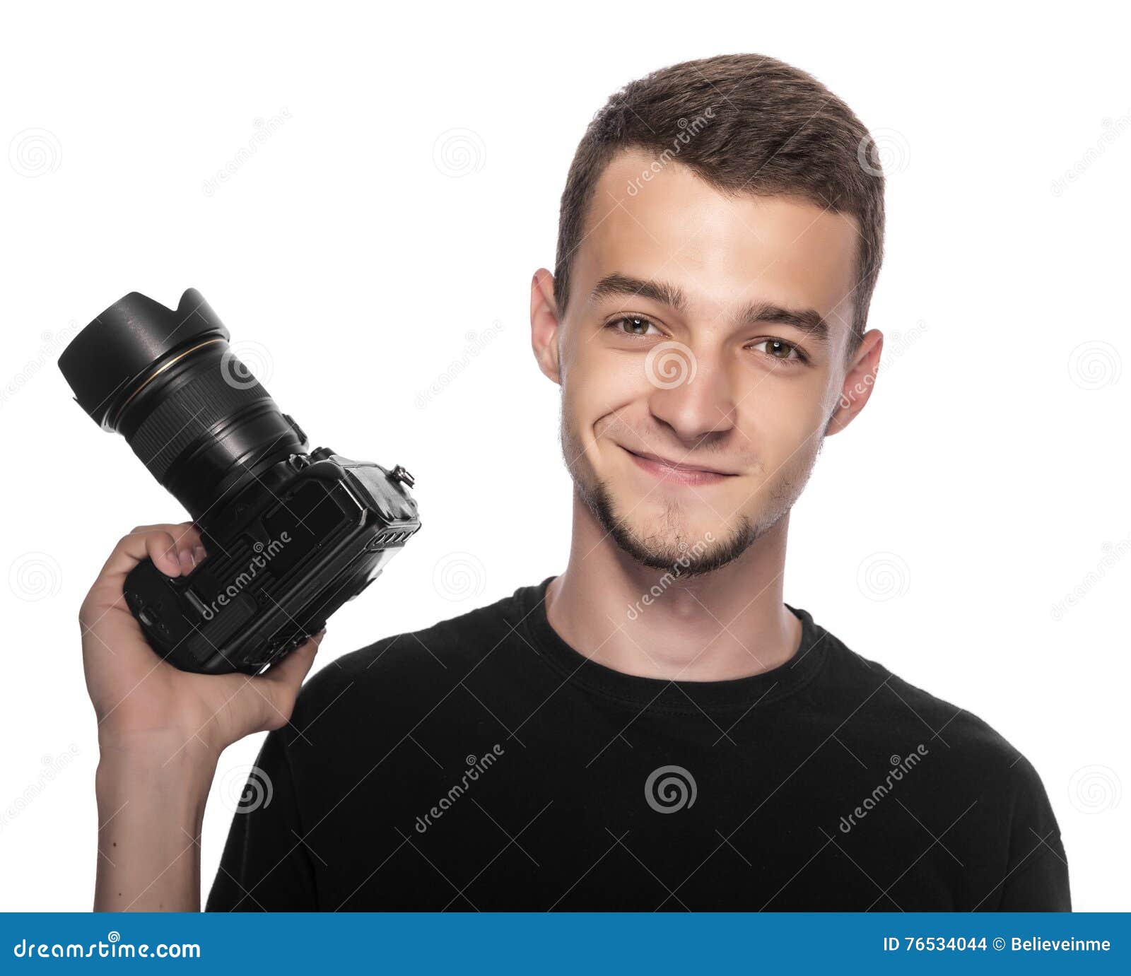 Handsome Young Man Holding a DSLR Camera. Stock Photo - Image of clip ...