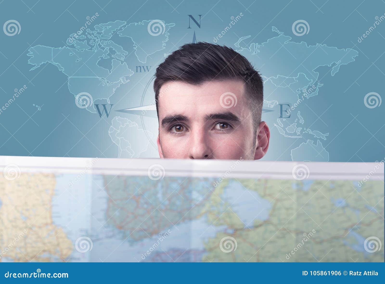 Young man holding map stock photo. Image of country - 105861906