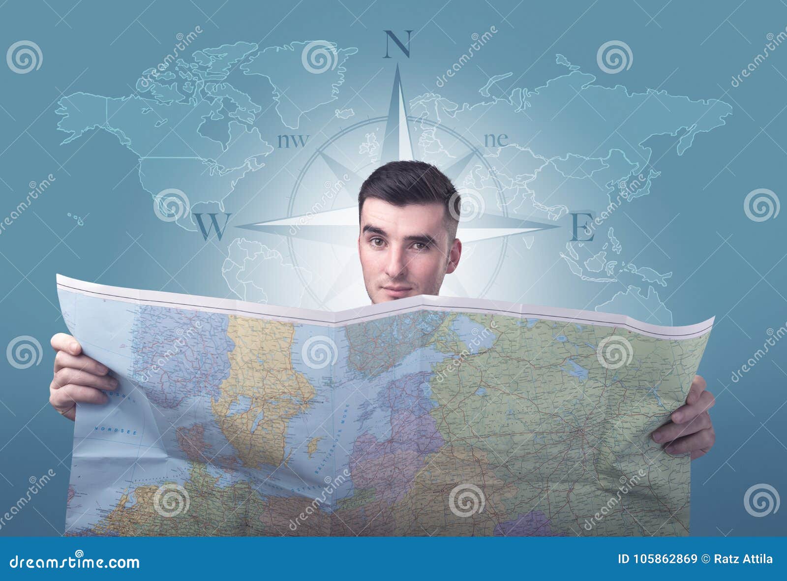 Young man holding map stock image. Image of foreign - 105862869