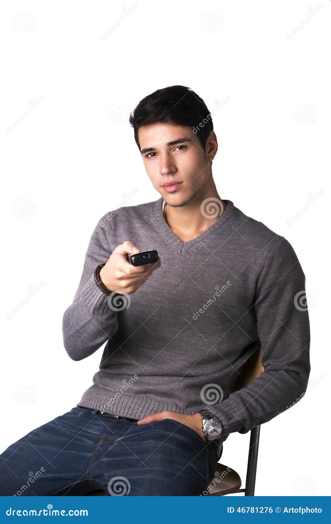 Handsome Young Man Holding Remote Control, Isolated Stock Photo - Image ...