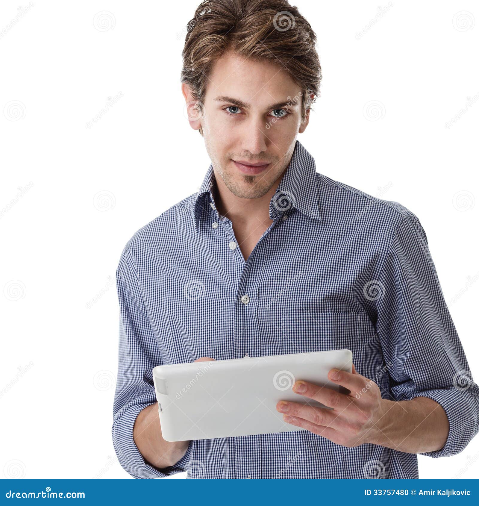 Handsome Young Man Holding a Tablet Stock Photo - Image of computer ...
