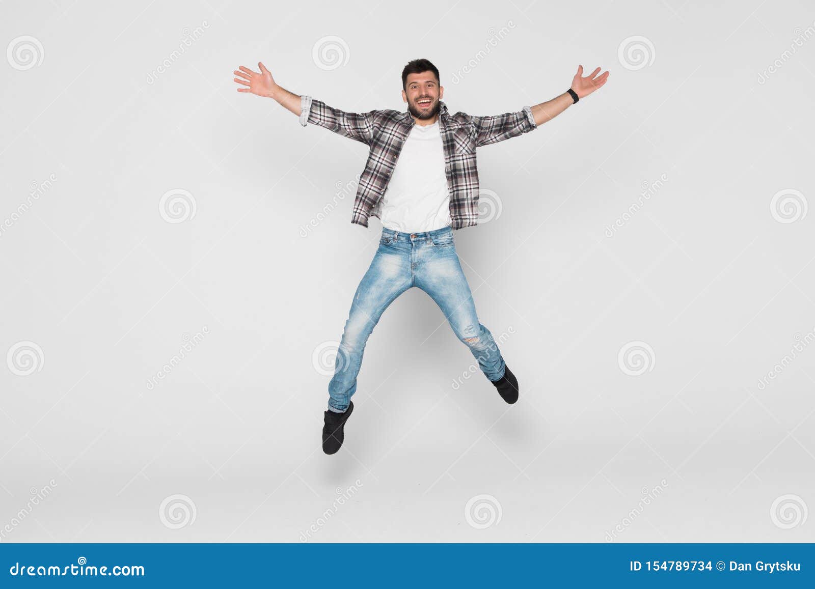 Handsome Young Man Jumping Isolated on White Background Stock Photo ...