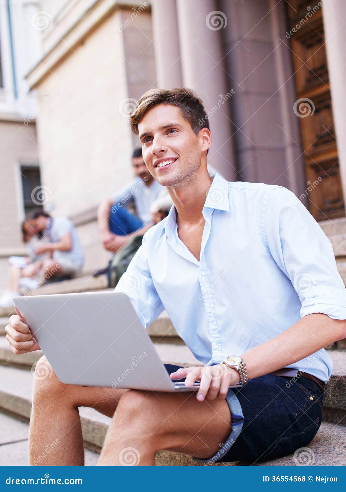 Handsome Young Man with Laptop Stock Photo - Image of hair, caucasian ...