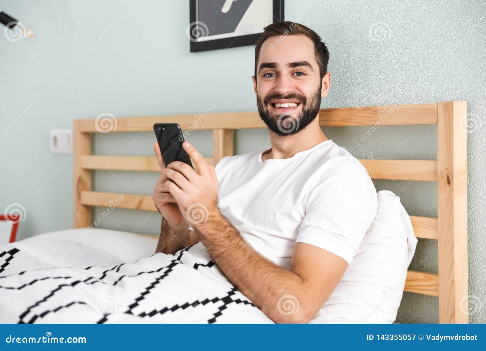 Handsome Young Man Laying in Bed Stock Image - Image of concepts ...