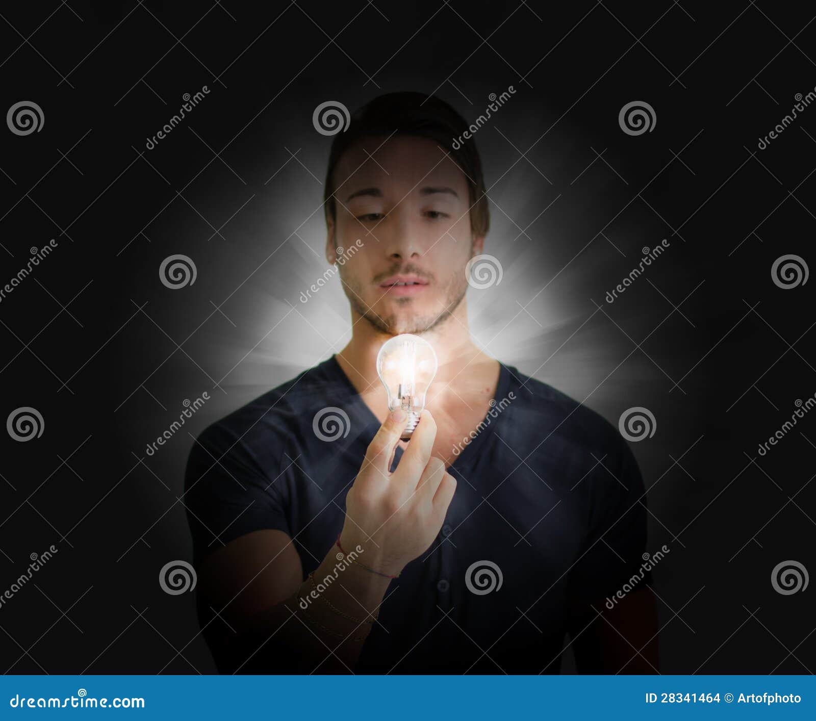 Handsome Young Man with Lightbulb Stock Photo - Image of creative ...