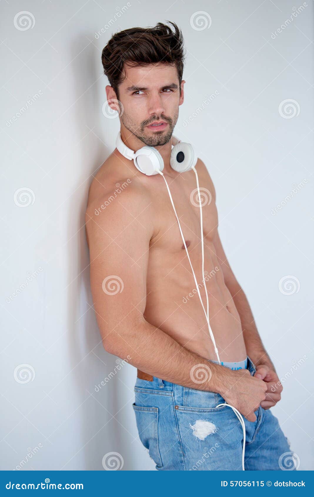 Handsome Young Man Listening Music On Headphones Stock Image Image Of