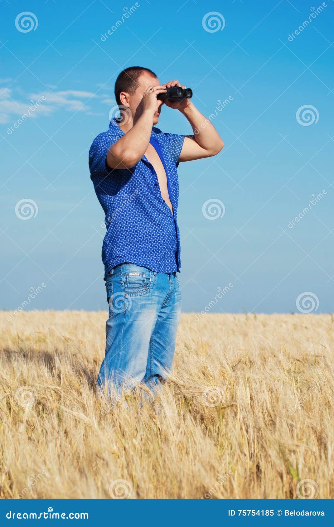 Handsome Young Man Looking through Binoculars Stock Image - Image of ...