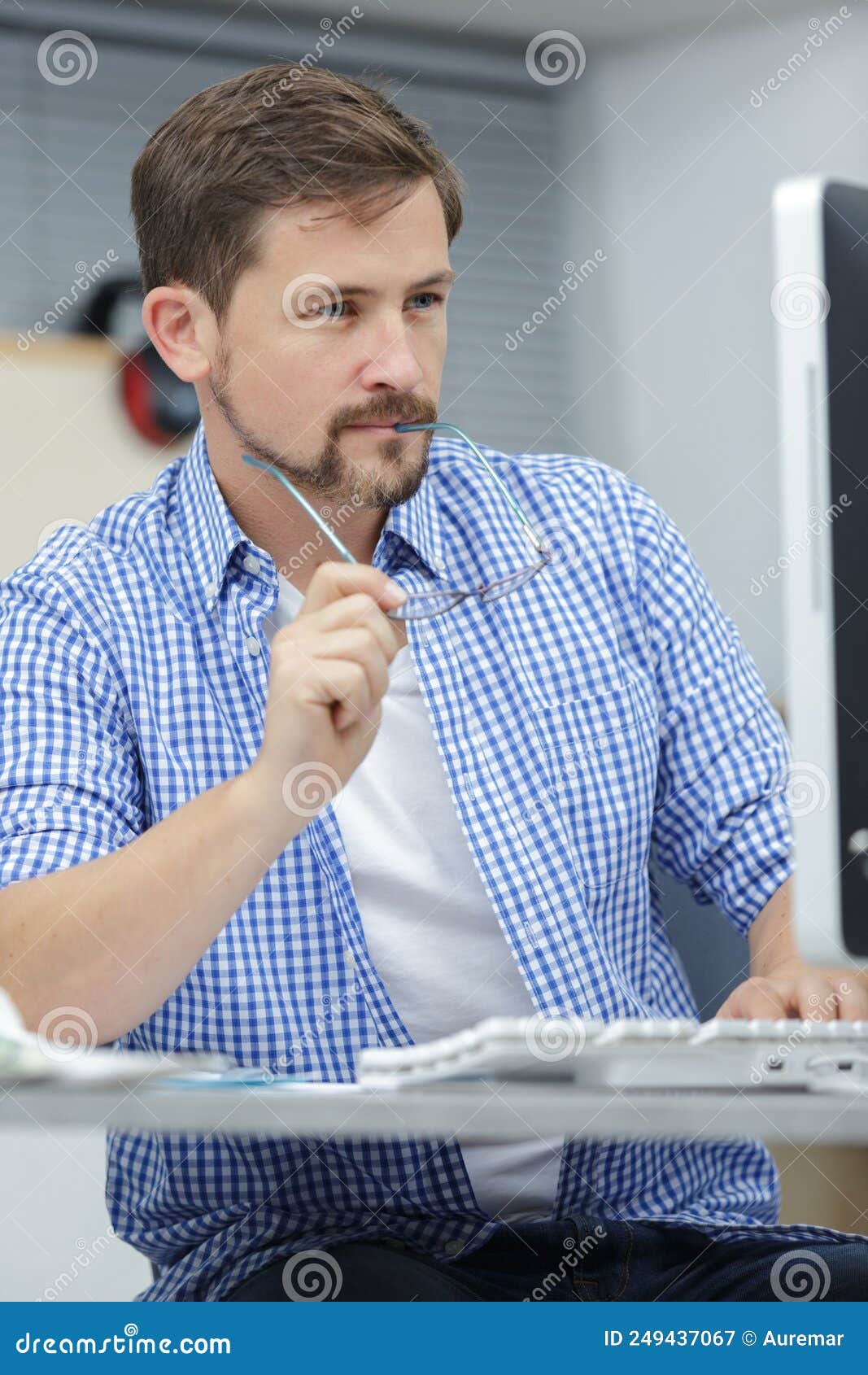 Handsome Young Man Looking on Monitor Stock Image - Image of occupation ...