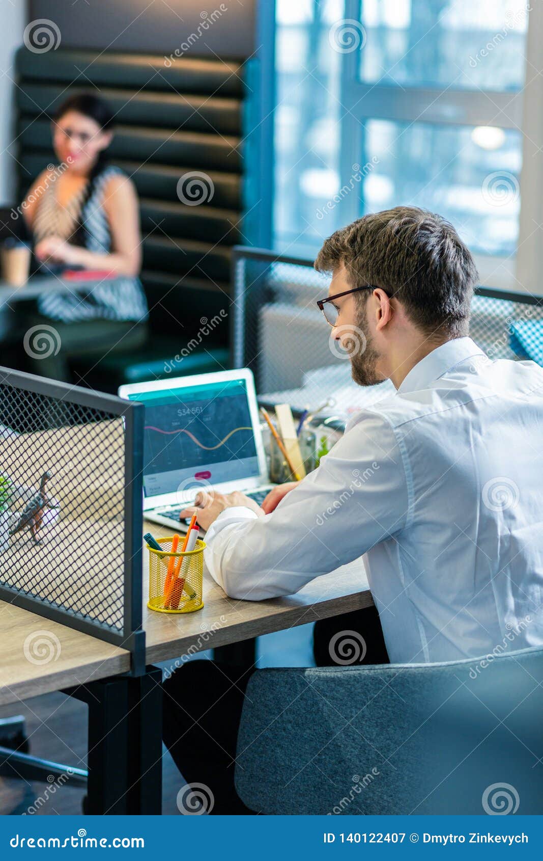 Handsome Young Man Looking at Screen of Computer Stock Image - Image of ...