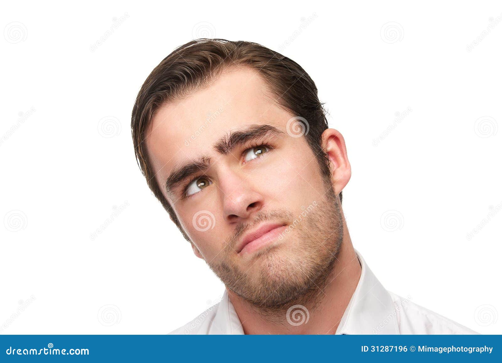 Handsome Young Man Looking Up, Isolated on White Stock Photo - Image of ...