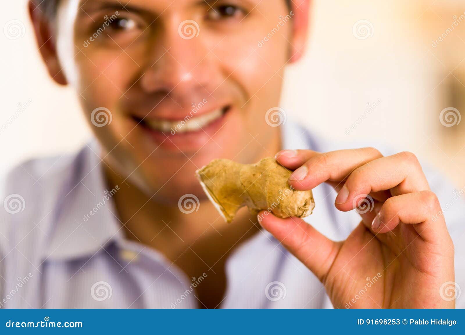 Handsome Young Man Loves Eat a Piece Ginger Stock Image - Image of ...