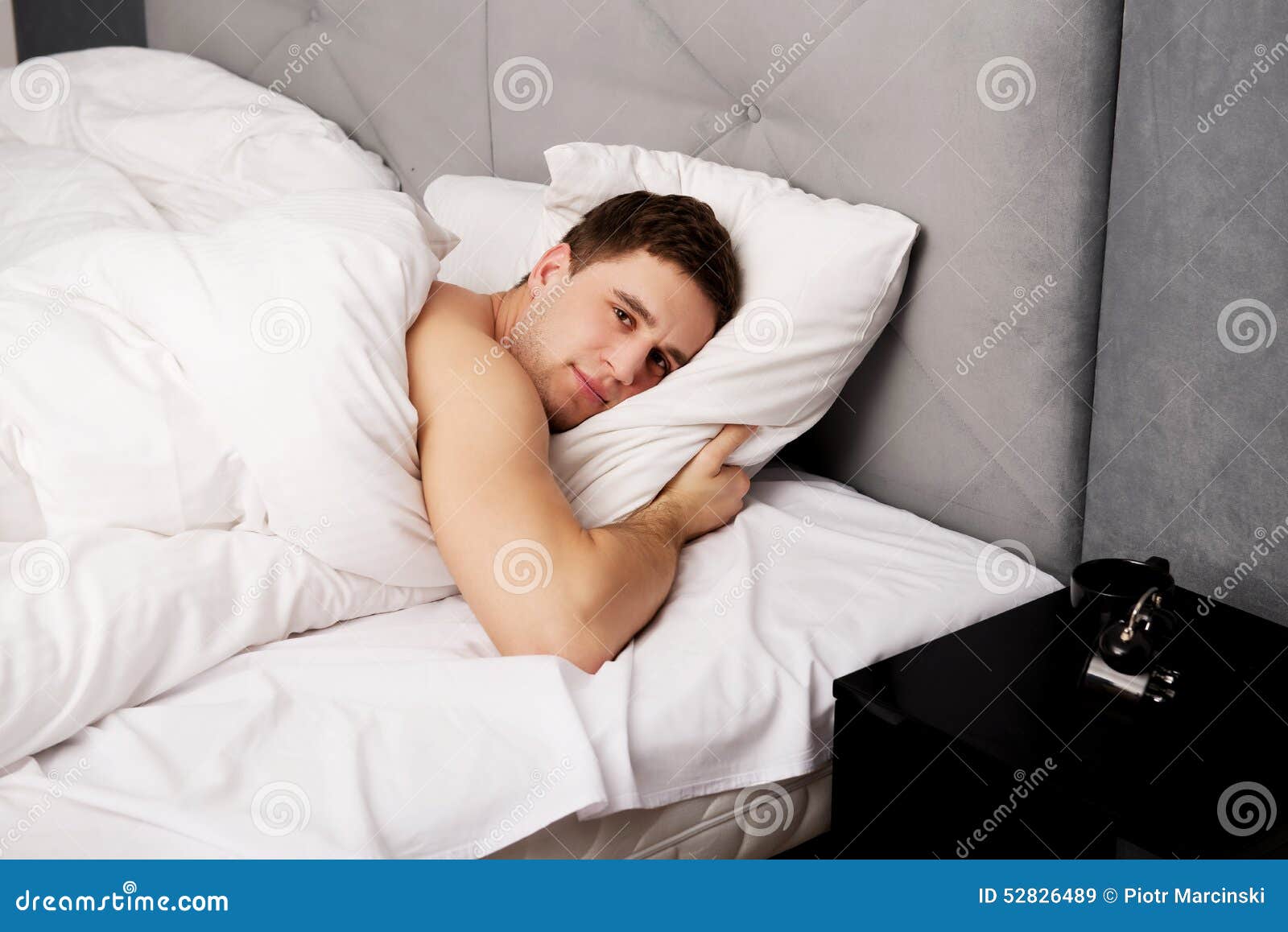 Handsome Young Man Lying in Bed. Stock Image - Image of muscular ...