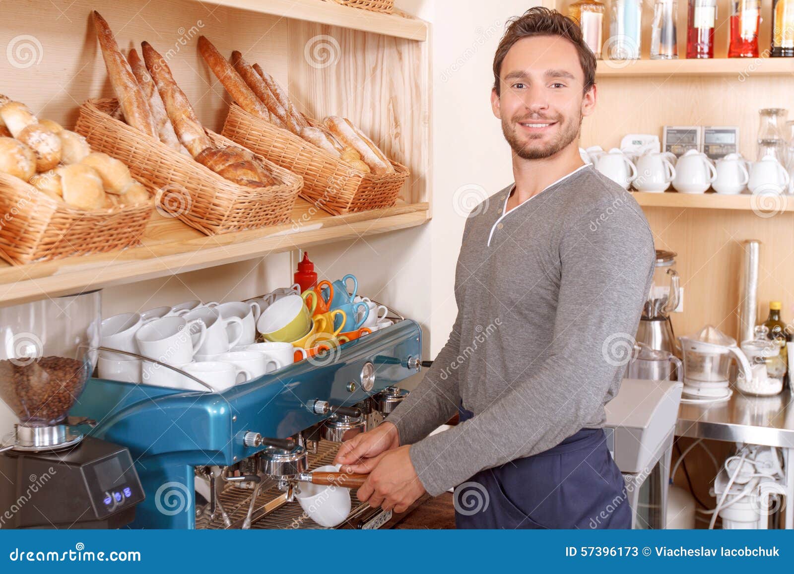 Handsome Young Man Making Coffee Stock Image - Image of equipment ...