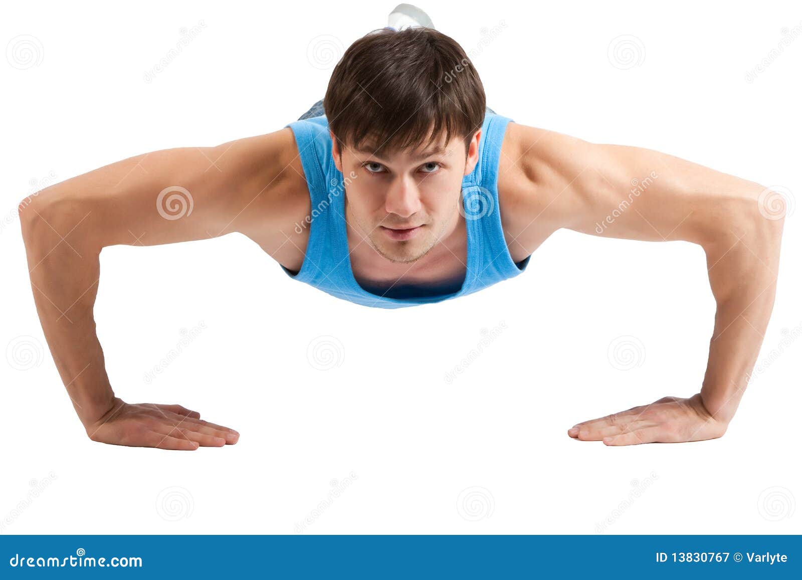 Handsome Young Man Making Push-ups. Isolated Stock Image - Image of ...