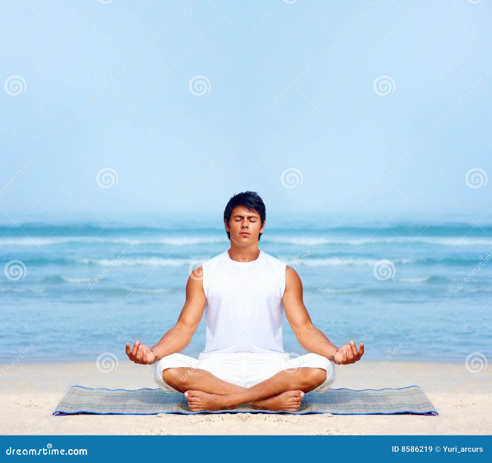 Handsome Young Man Meditating On The Beach Stock Image - Image of ...