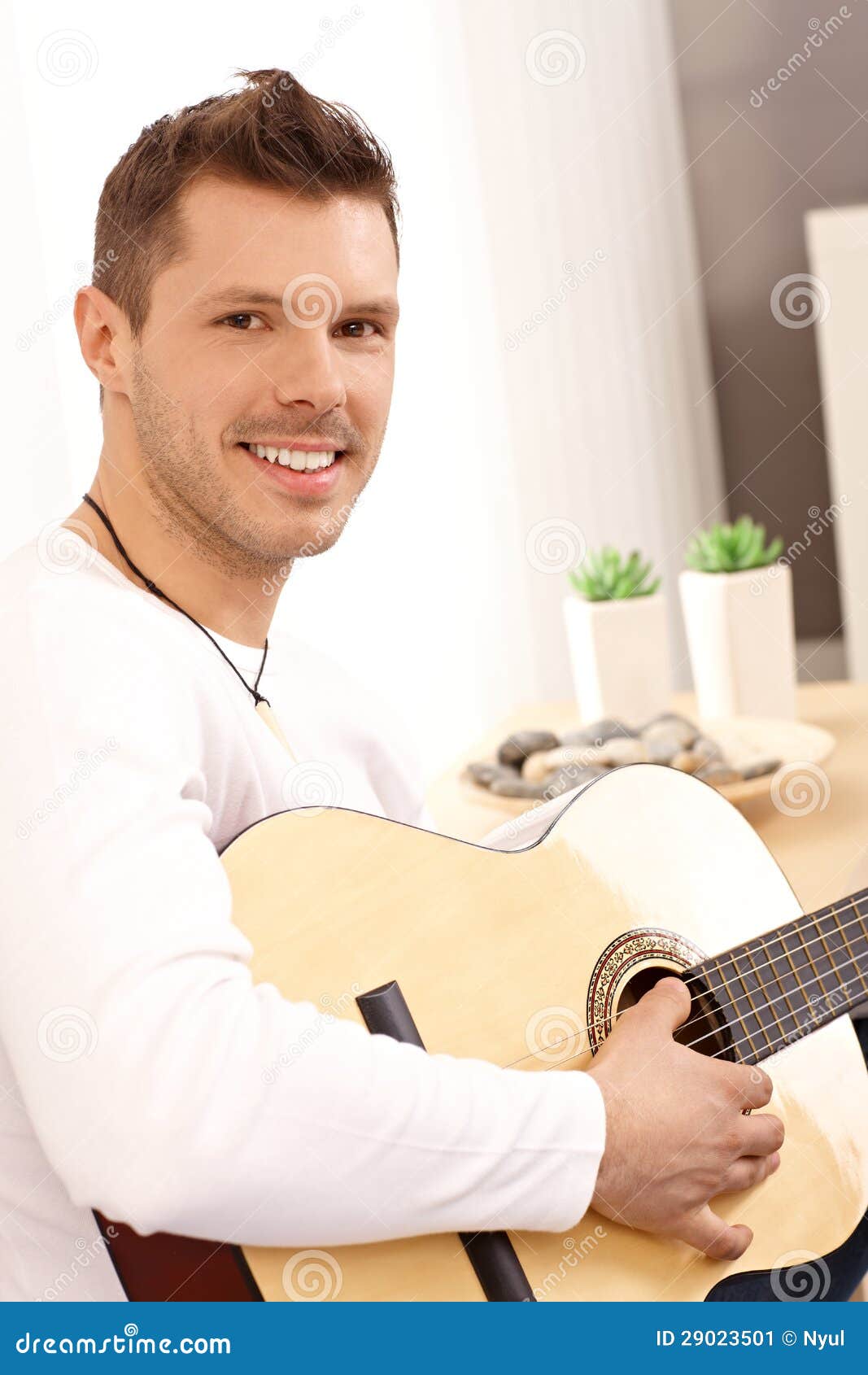 Handsome Young Man Playing Guitar Stock Image - Image of 2025, joyous ...