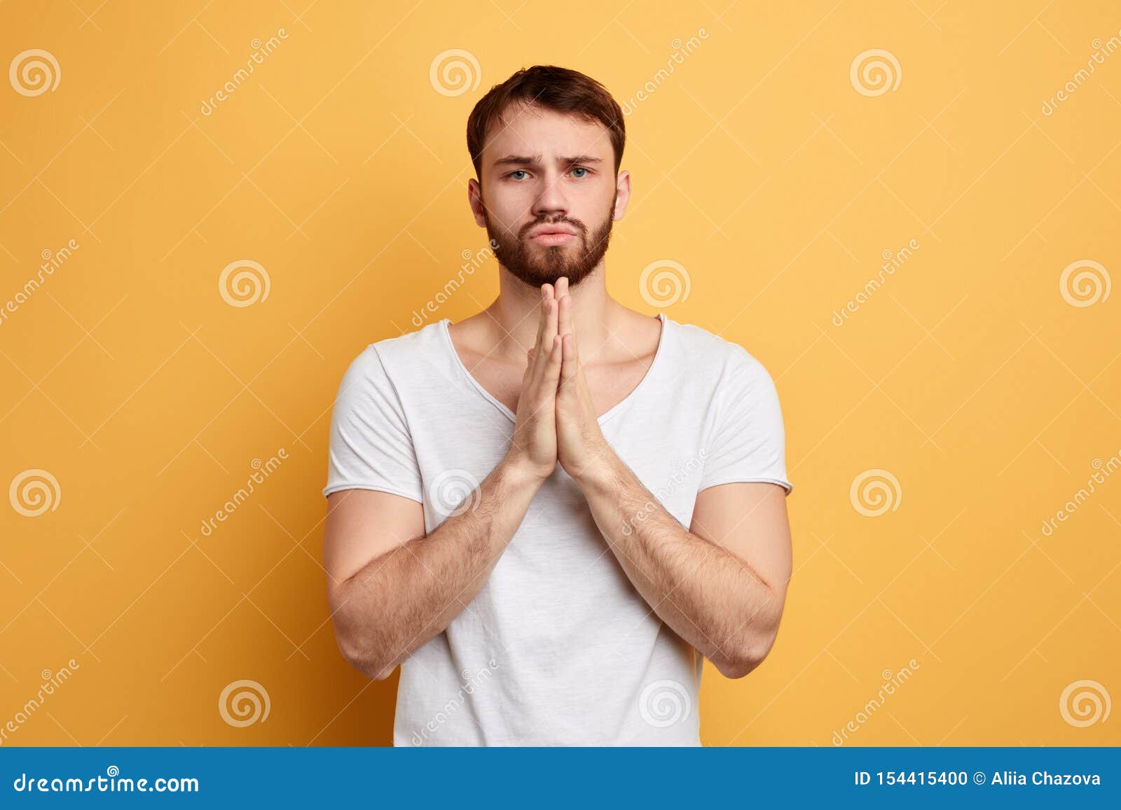 Handsome Young Man With Pleading Begging Expression, Keeps Palms ...