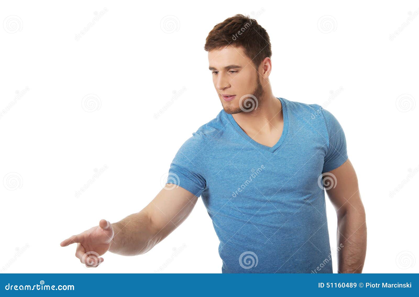 Handsome Young Man Pointing Down. Stock Image - Image of finger, happy ...