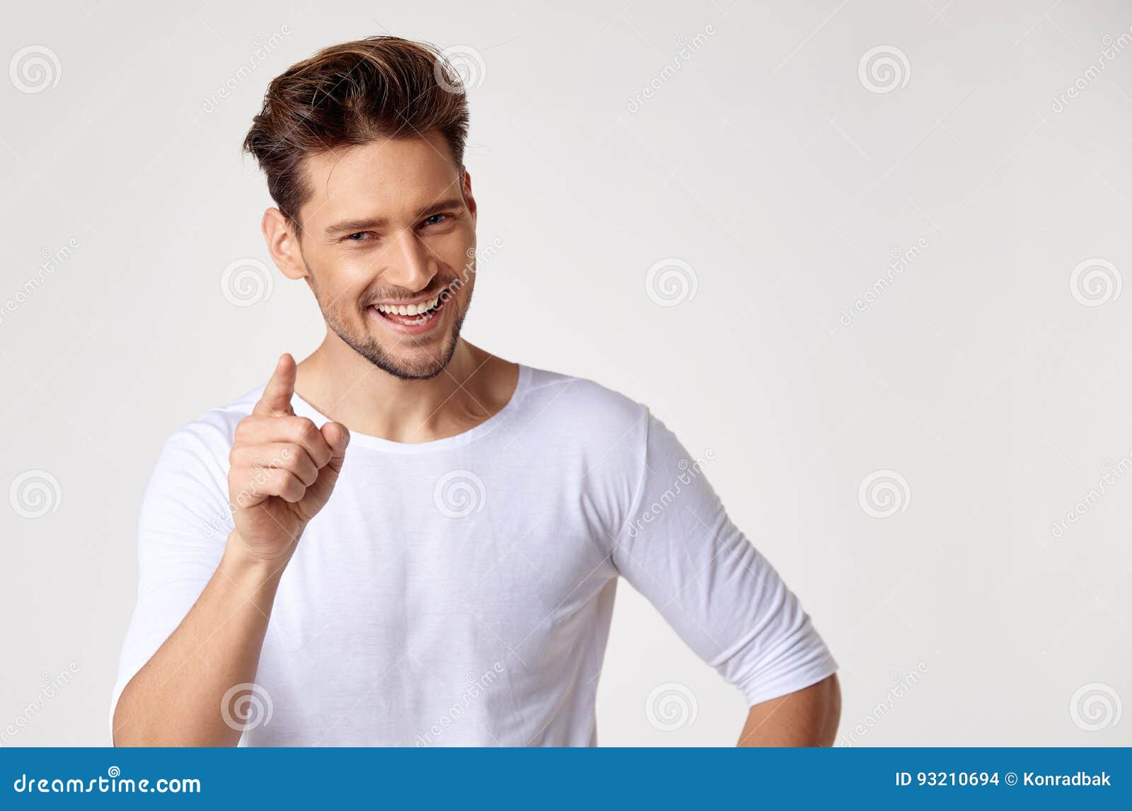 Handsome Young Man Pointing Something Stock Photo - Image of indoor ...