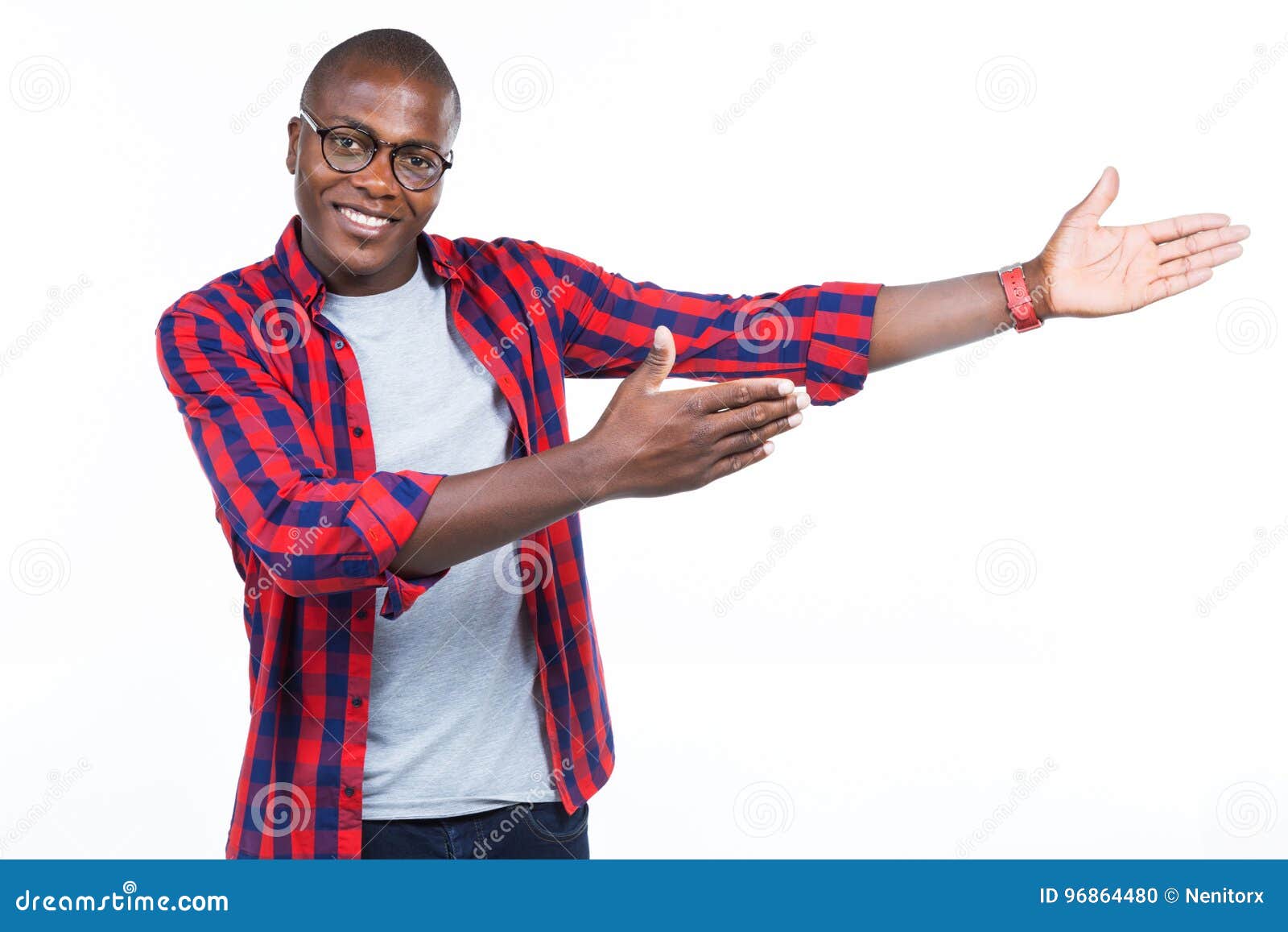 Handsome Young Man Pointing To His Side. on White Stock Photo - Image ...