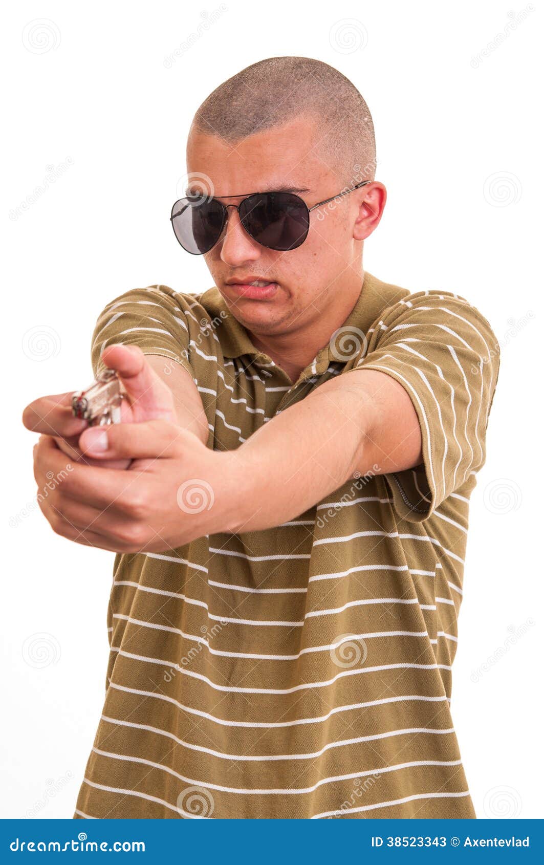 Handsome Young Man Pointing with Toy Gun Stock Image - Image of enjoy ...