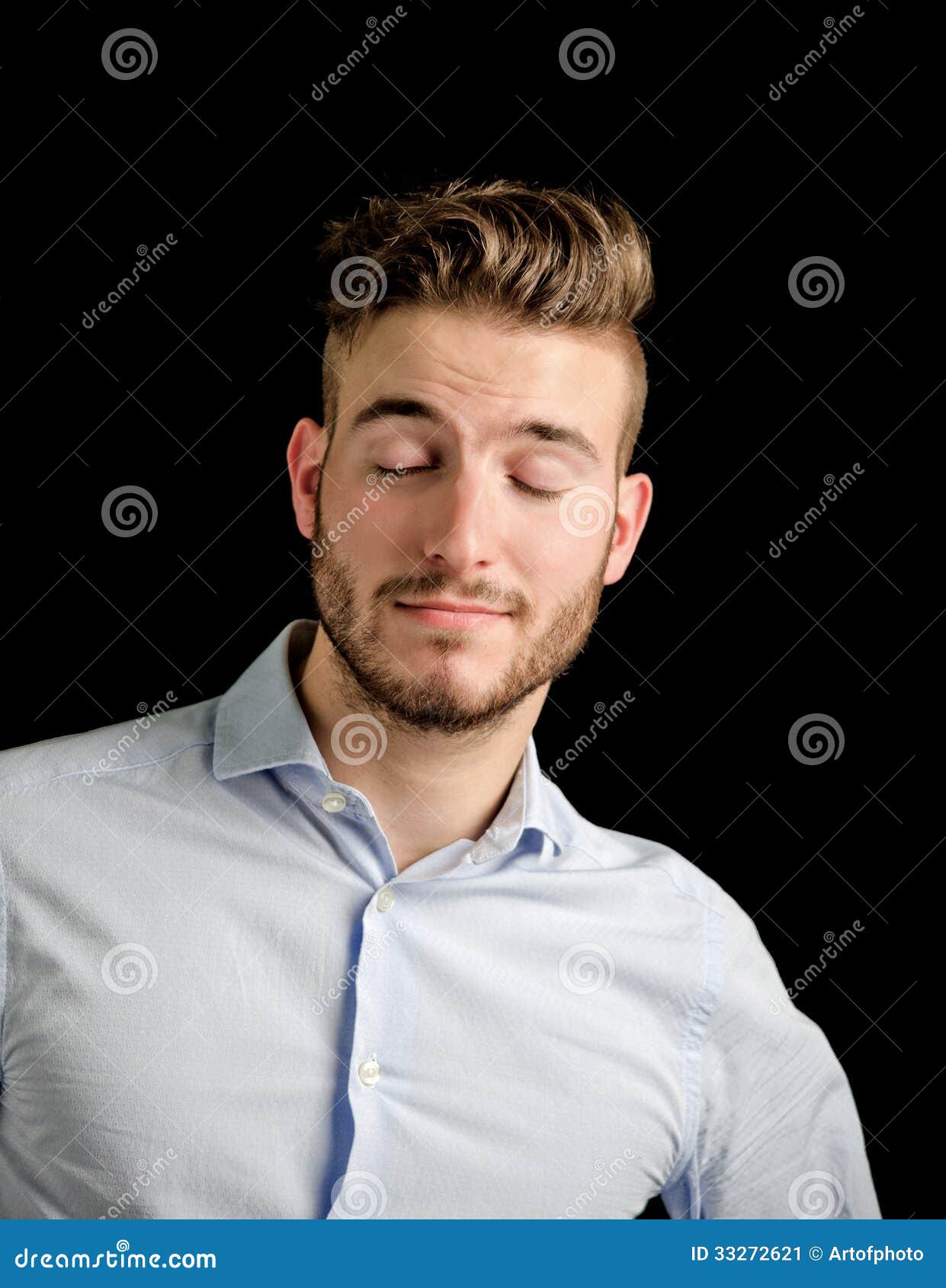 Handsome Young Man Portrait with Confident Expression, Eyes Closed ... Handsome Young Man Portrait with Confident Expression, Eyes Closed ...