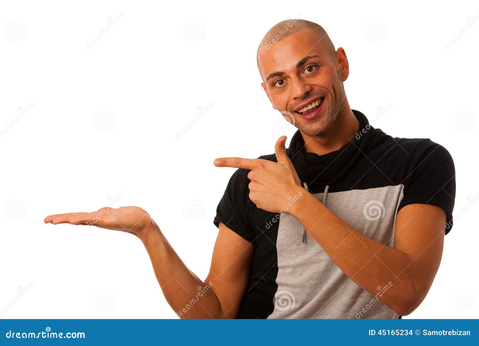 Handsome Young Man Presenting Situation Holding Hand Over Blank Stock ...