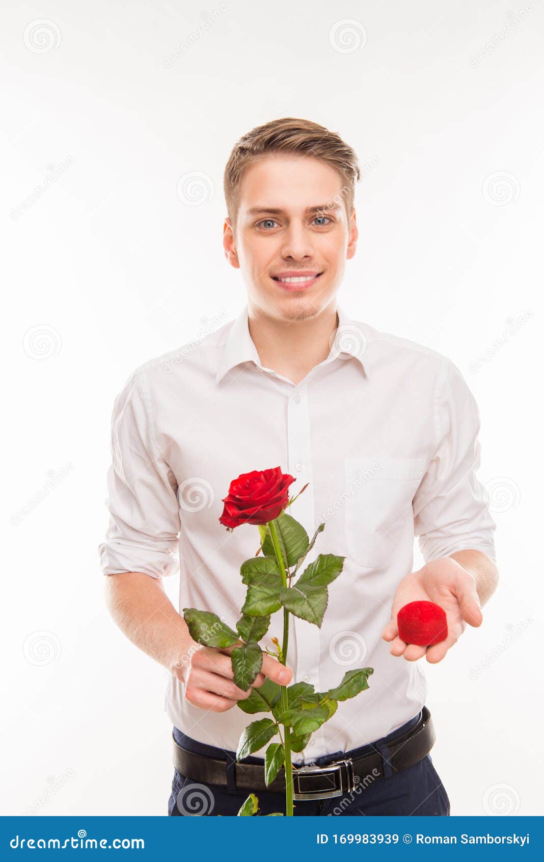 Handsome Young Man with a Red Rose and Wedding Ring Stock Image - Image ...