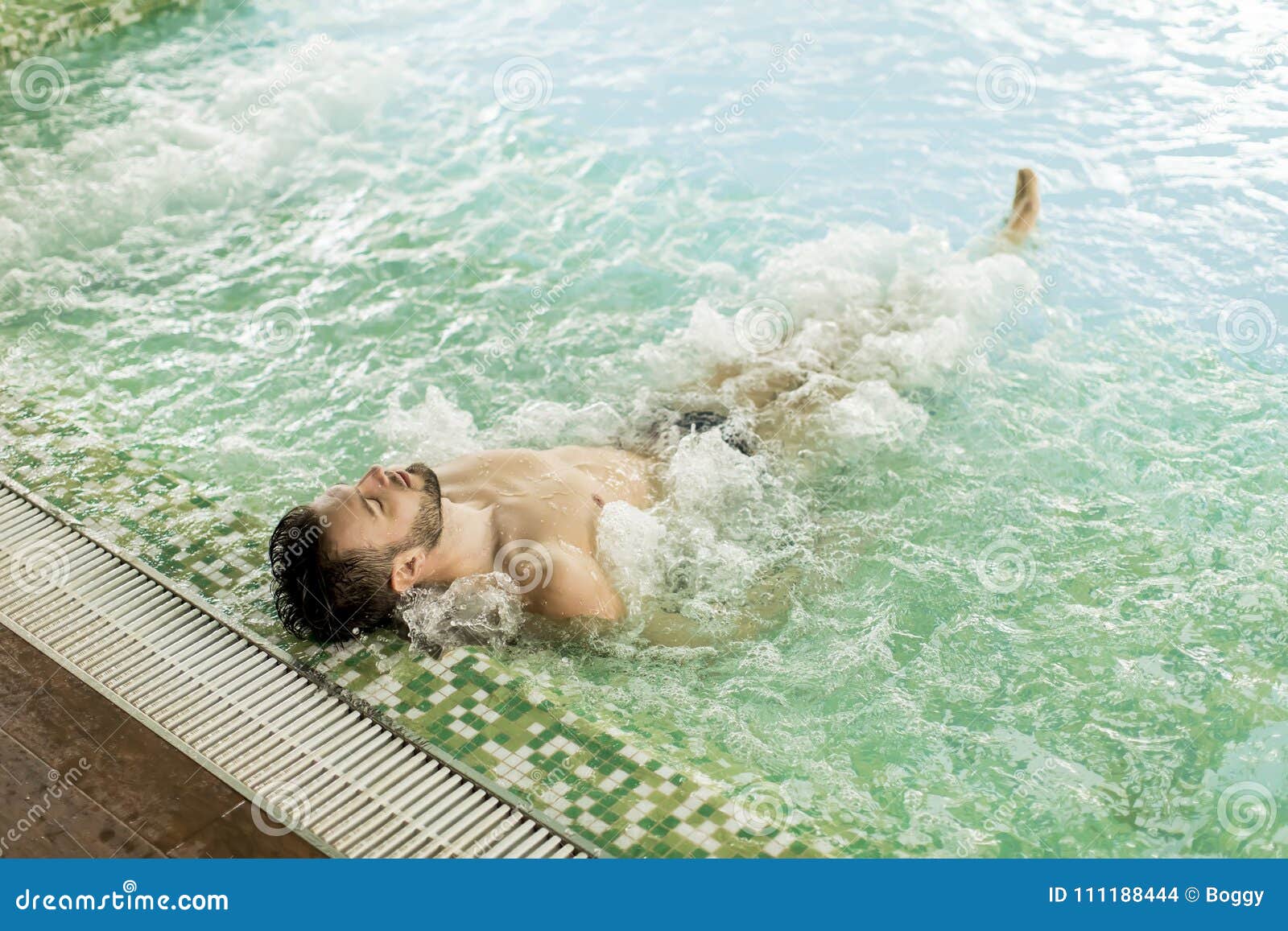 Handsome Young Man Relaxing in Hot Tub Stock Photo - Image of relaxing ...