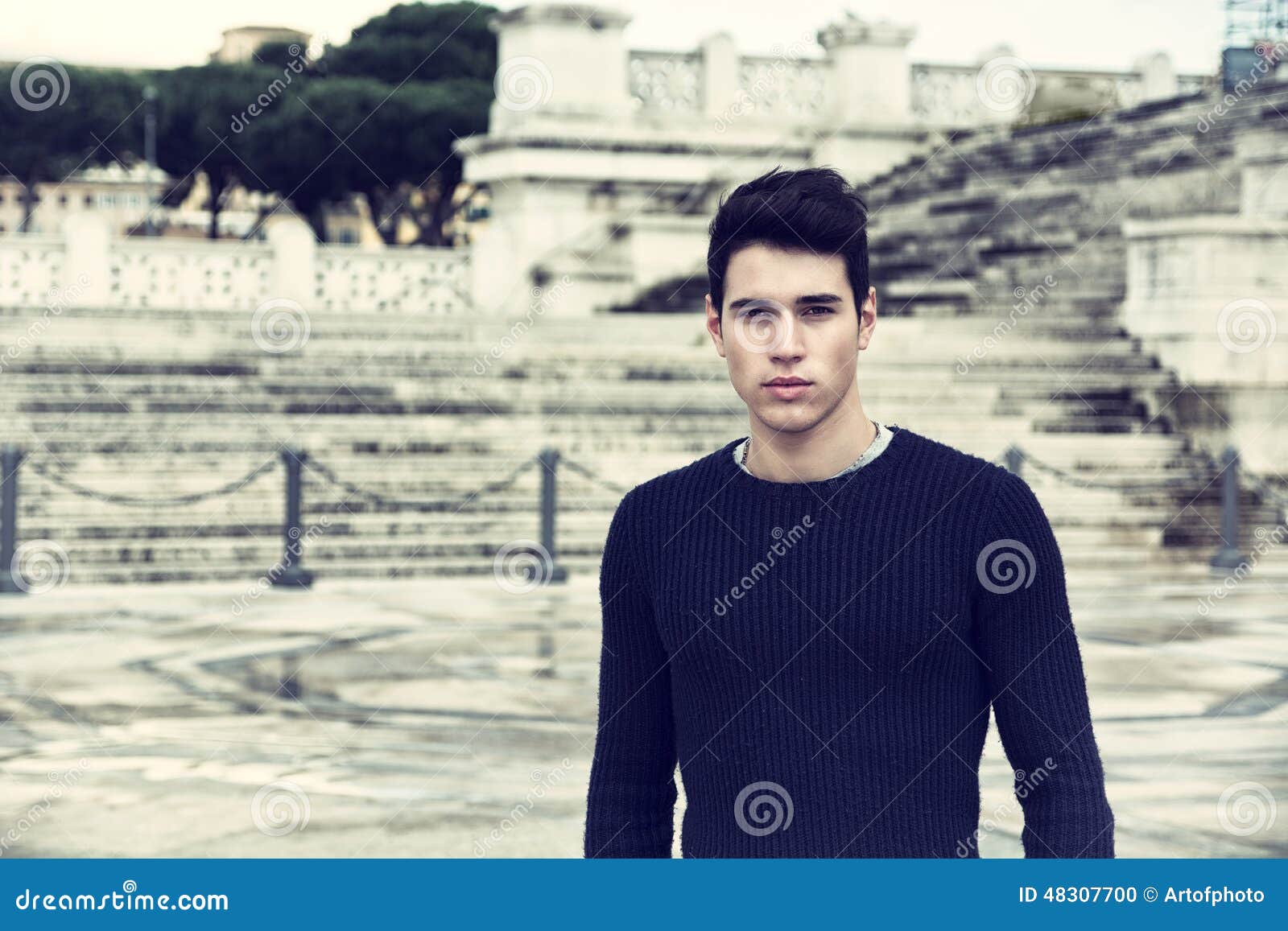 Handsome Young Man in Rome in Front of Vittoriano Monument Stock Photo ...