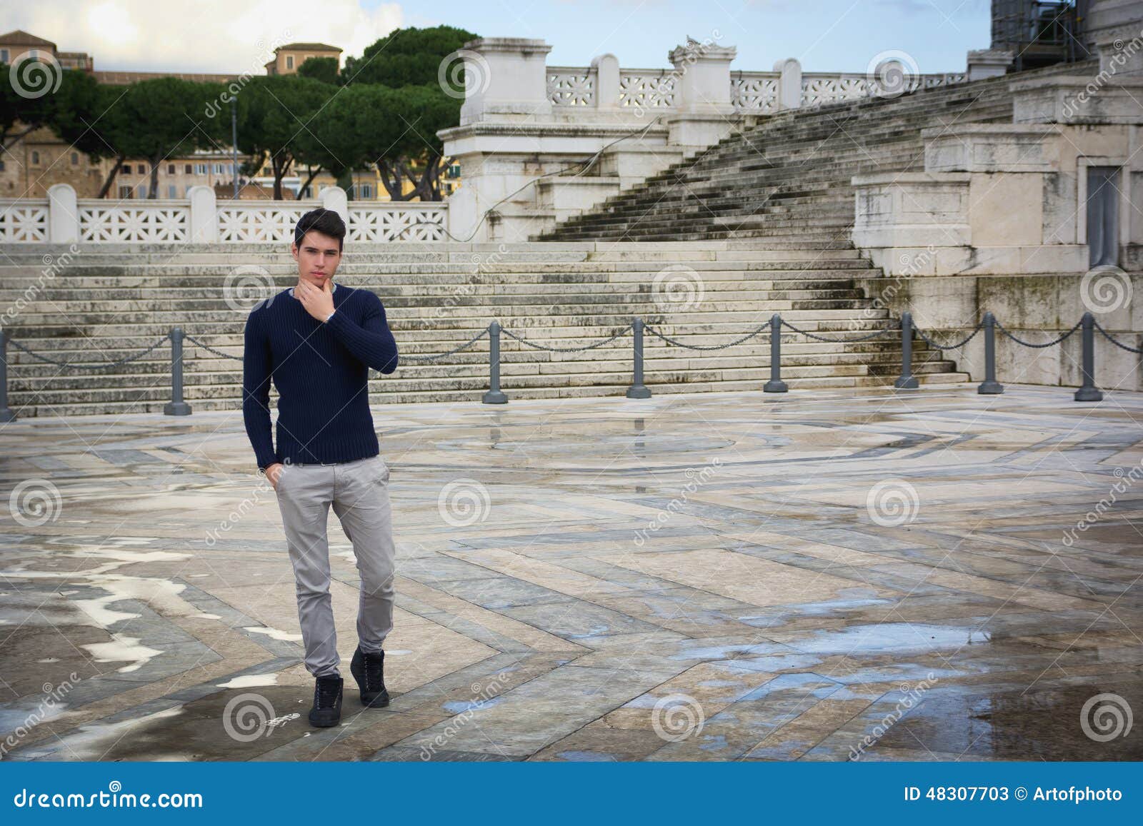Handsome Young Man in Rome in Front of Vittoriano Monument Stock Image ...