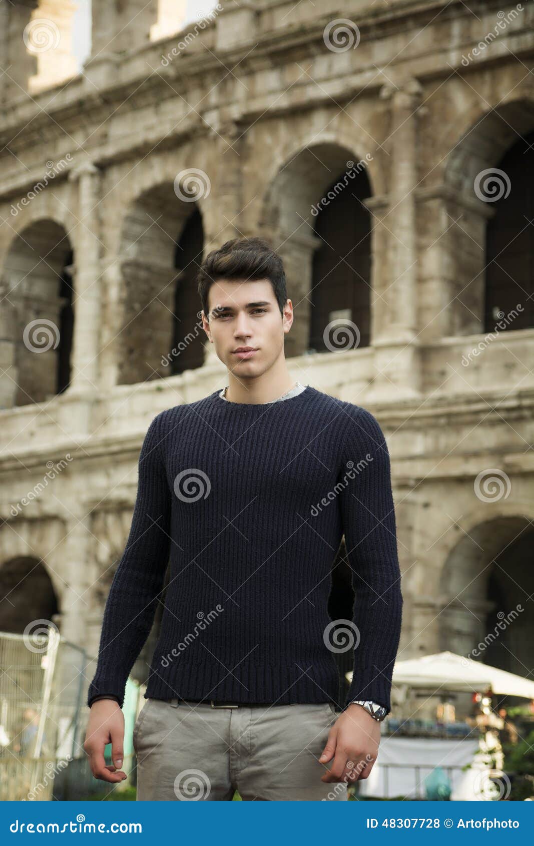 Handsome Young Man in Rome Standing in Front of the Colosseum Stock ...