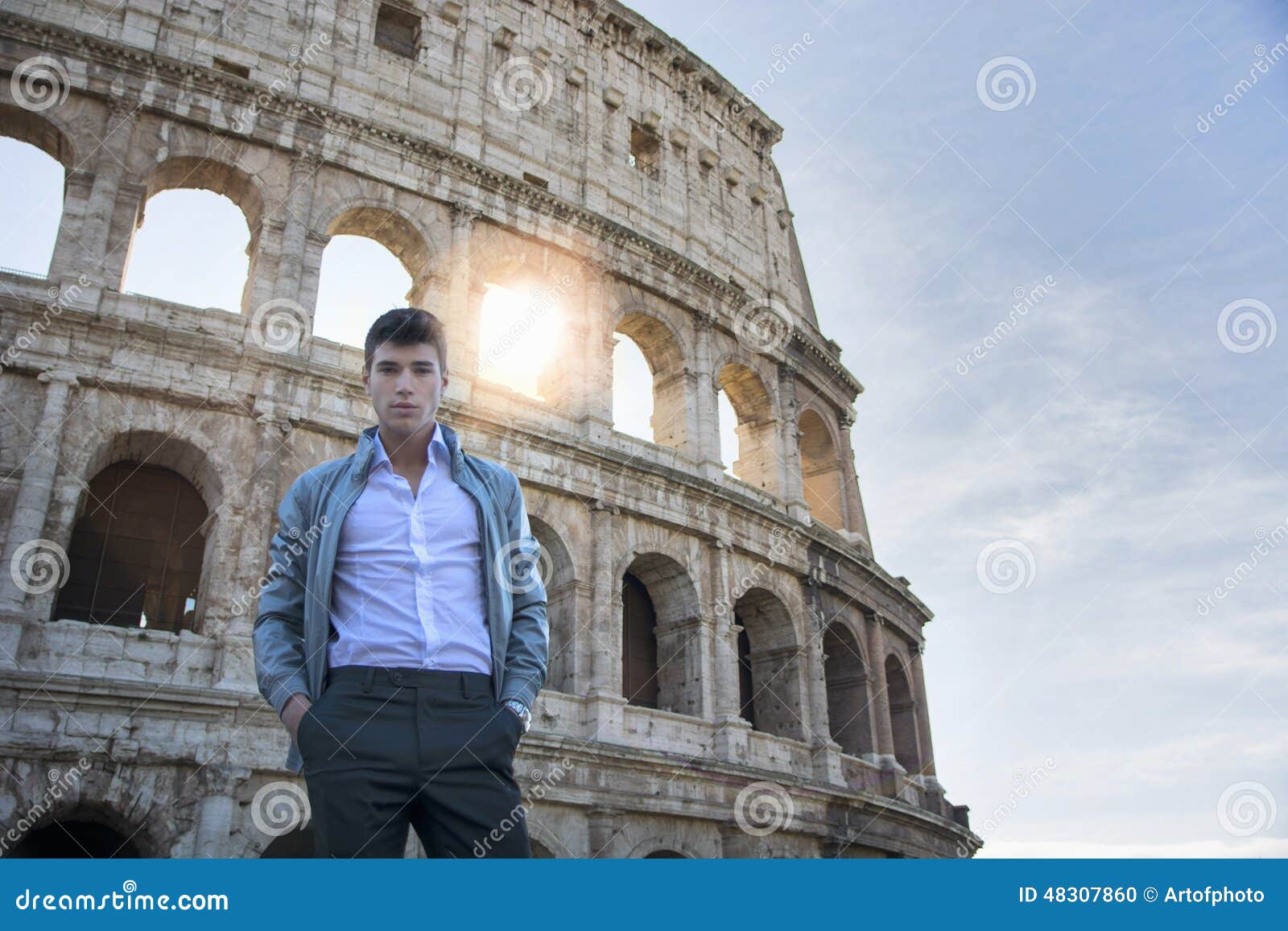 Handsome Young Man in Rome Standing in Front of the Colosseum Stock ...