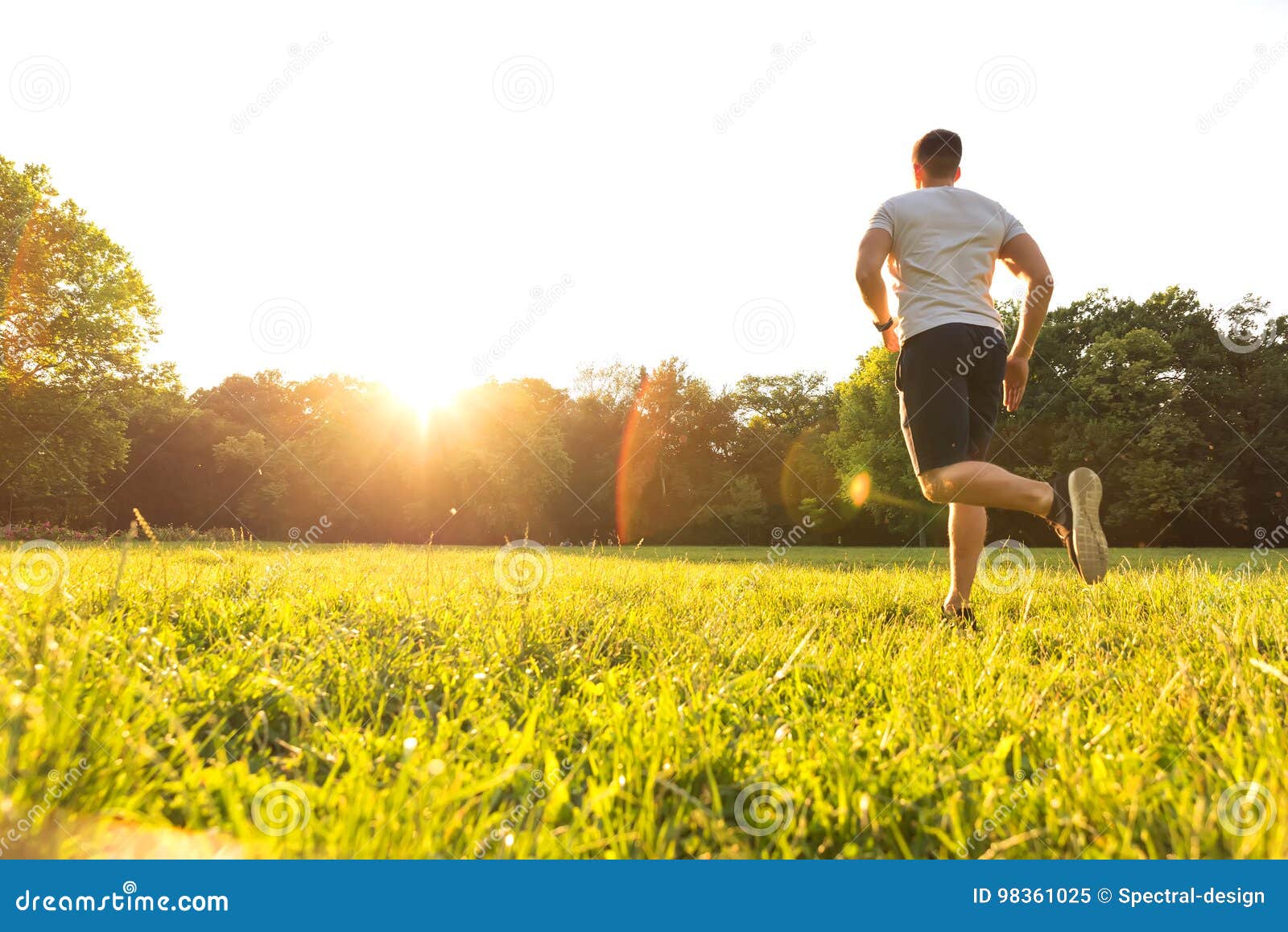 A Handsome Young Man Running during Sunset in a Park Stock Image ...