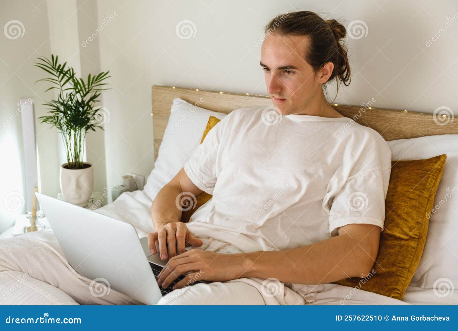 Man working from home stock photo. Image of white, cozy - 257622510