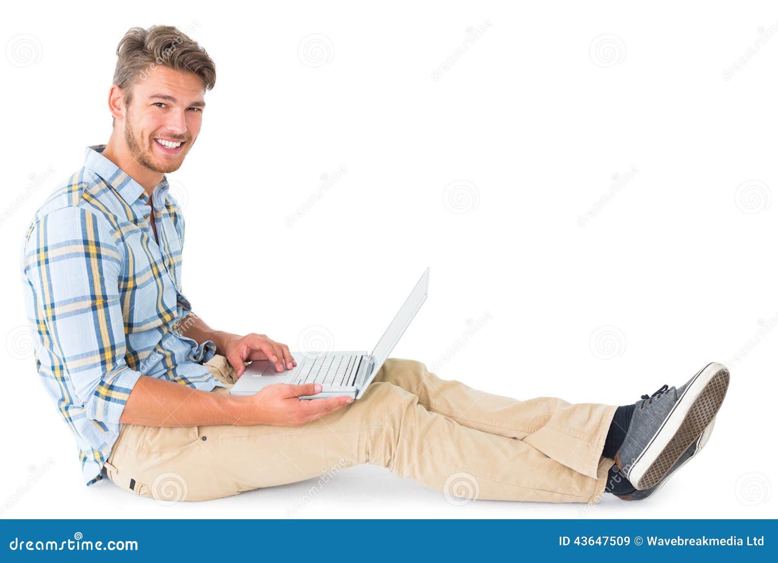 Handsome Young Man Sitting Using Laptop Stock Image - Image of length ...
