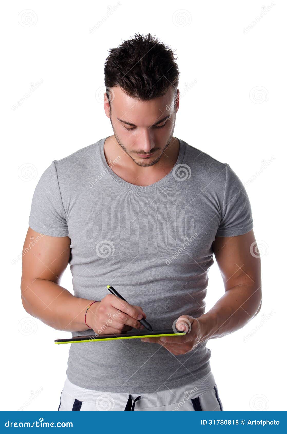 Muscular Young Man Sketching Digital Graphic Tablet Stock Photos - Free ...