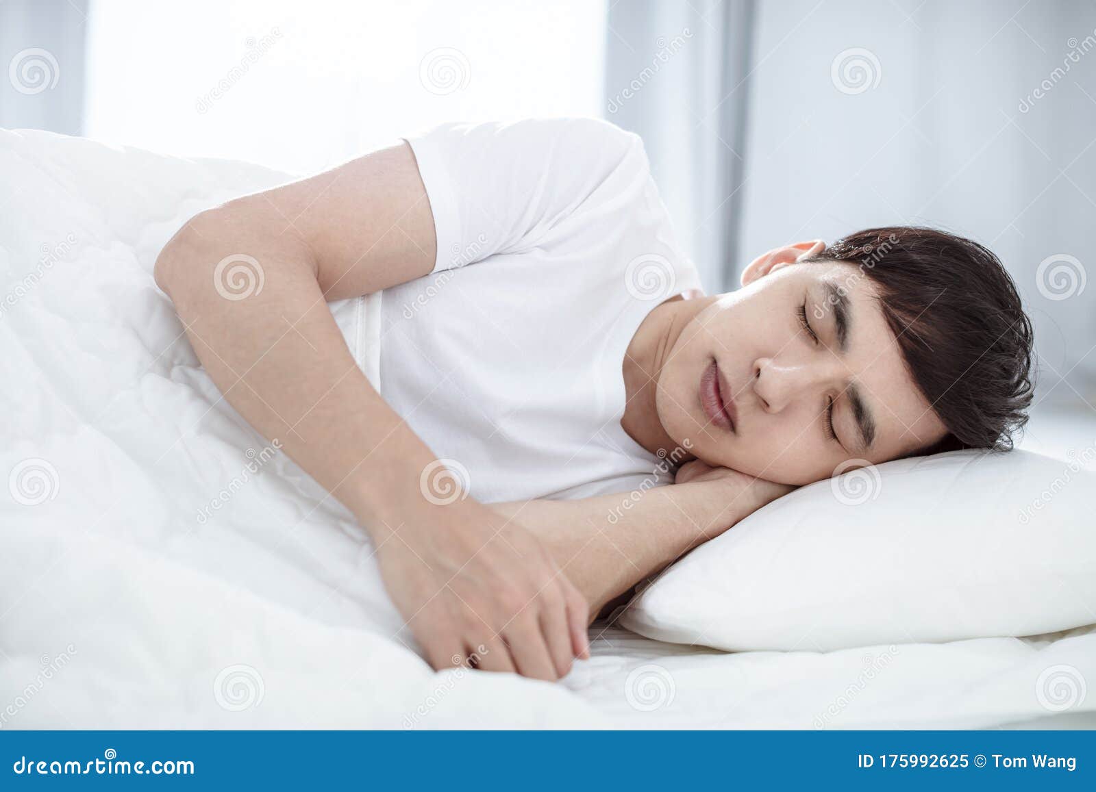 Handsome Young Man Sleeping in Bed Stock Image - Image of healthy ...