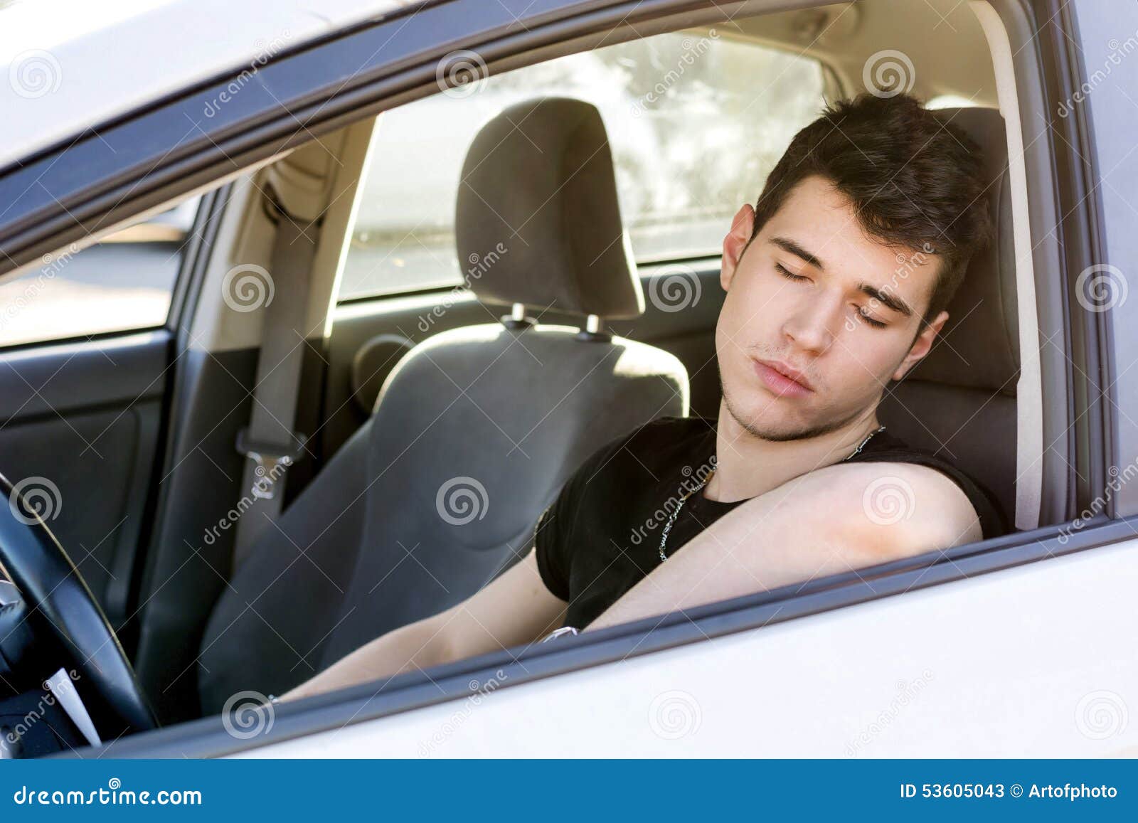 Handsome Young Man Sleeping in a Car Stock Image - Image of driving ...