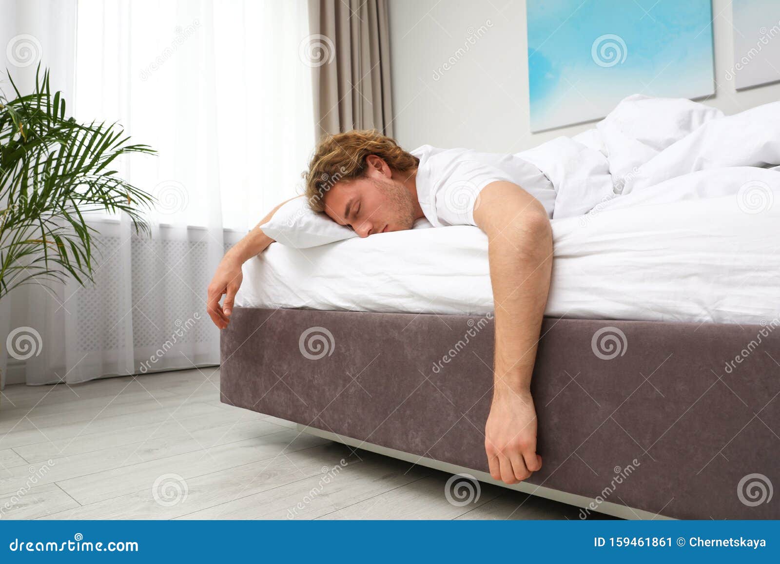 Handsome Young Man Sleeping on Pillow. Bedtime Stock Image - Image of ...