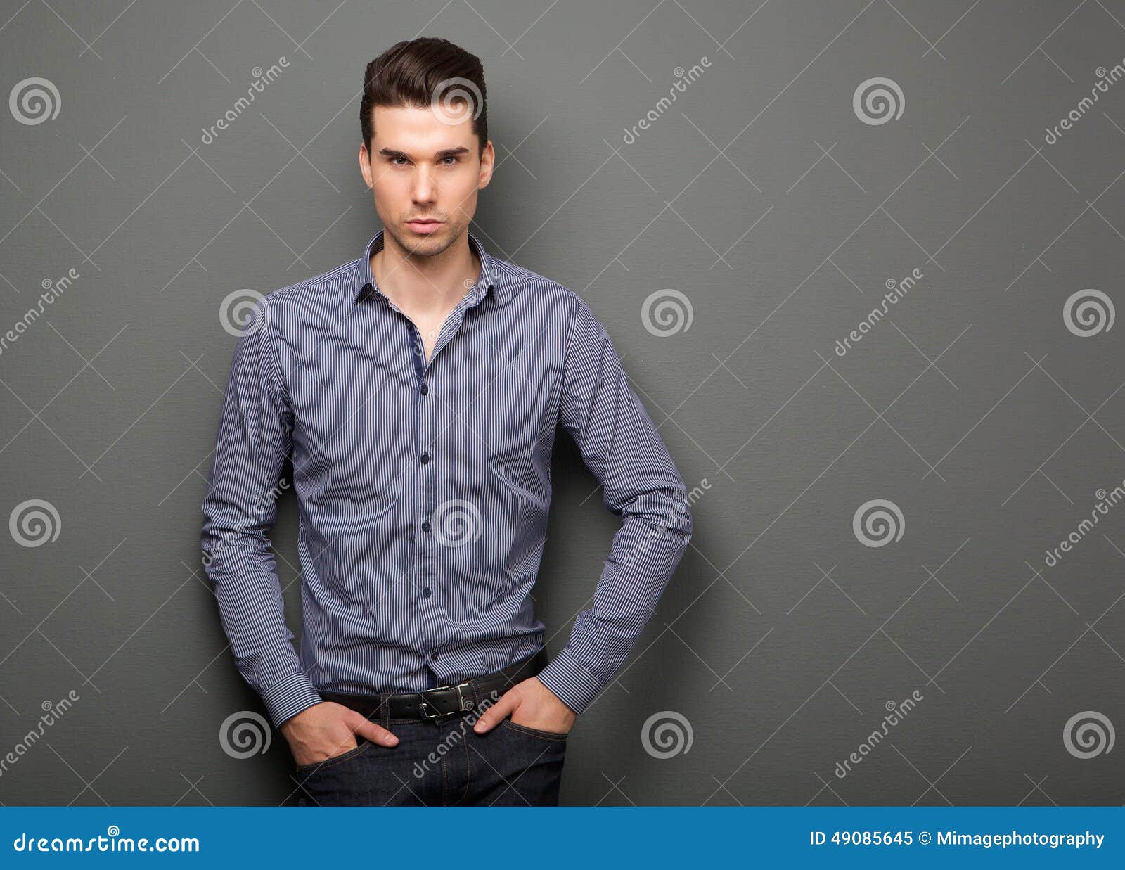 Handsome Young Man in Smart Shirt Staring Stock Image - Image of beauty ...