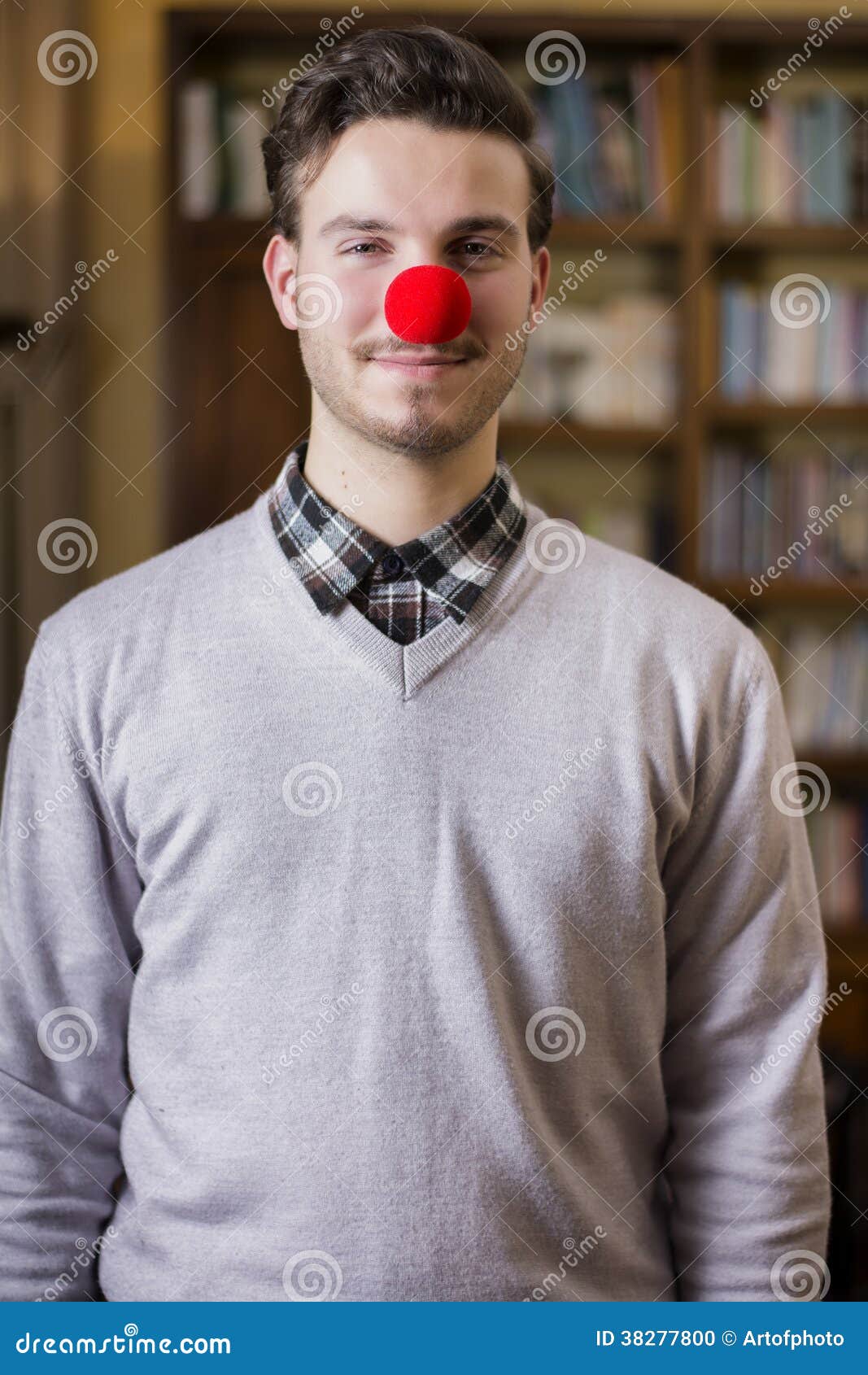 Handsome Young Man Smiling with Red Clown Nose Stock Photo - Image of ...