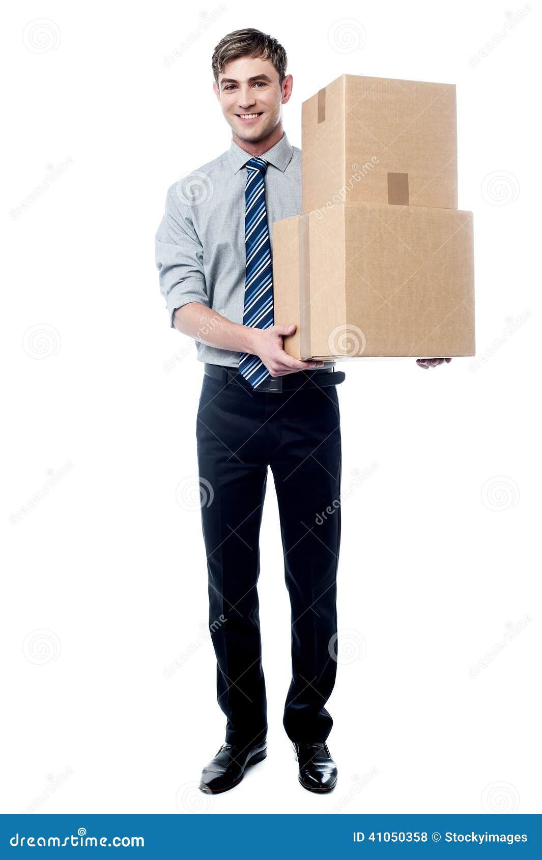Handsome Young Man with with Stack of Boxes Stock Photo - Image of ...