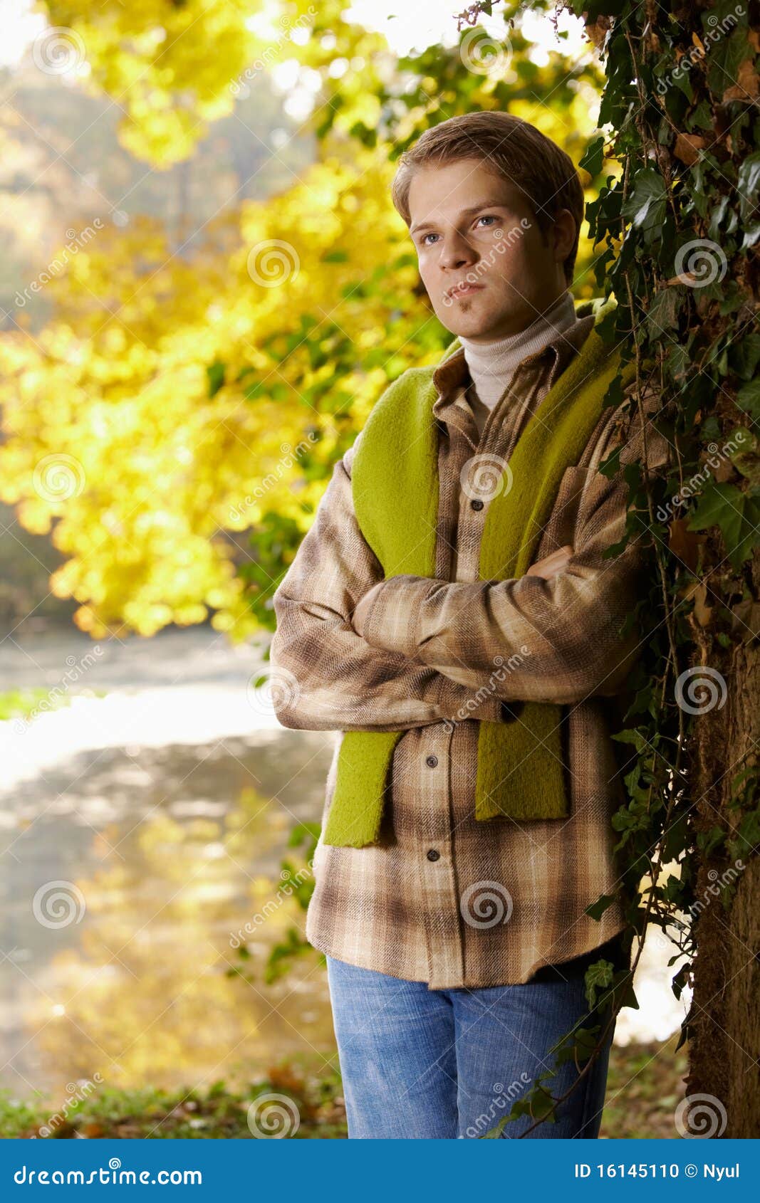 Handsome Young Man Standing at Tree Outdoor Stock Photo - Image of ...