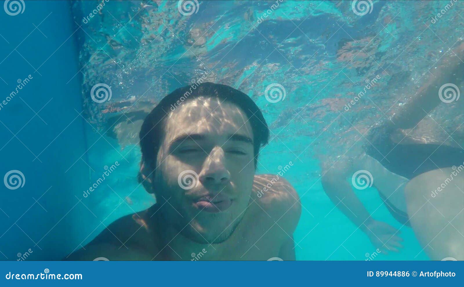 Handsome Young Man Swimming in Pool, Underwater Shot Stock Footage ...