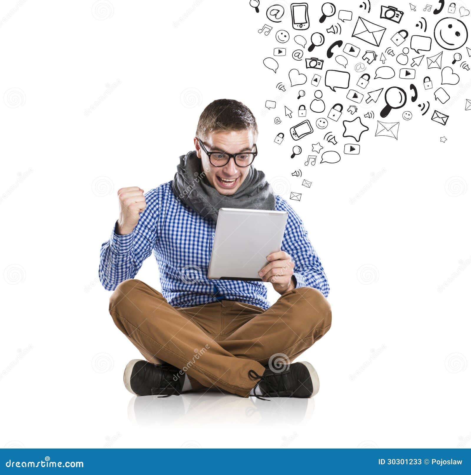 Young man with tablet stock image. Image of connection - 30301233