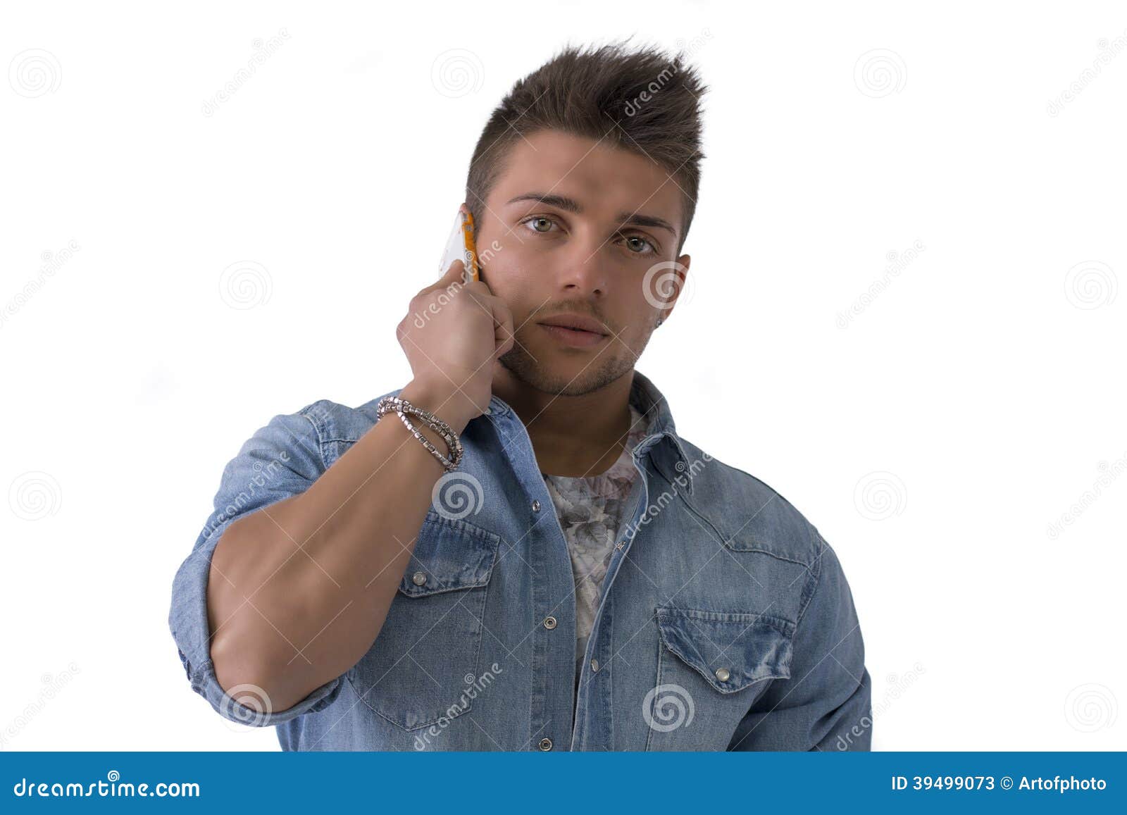 Handsome Young Man Talking on Cell Phone (mobile), Isolated Stock Image ...
